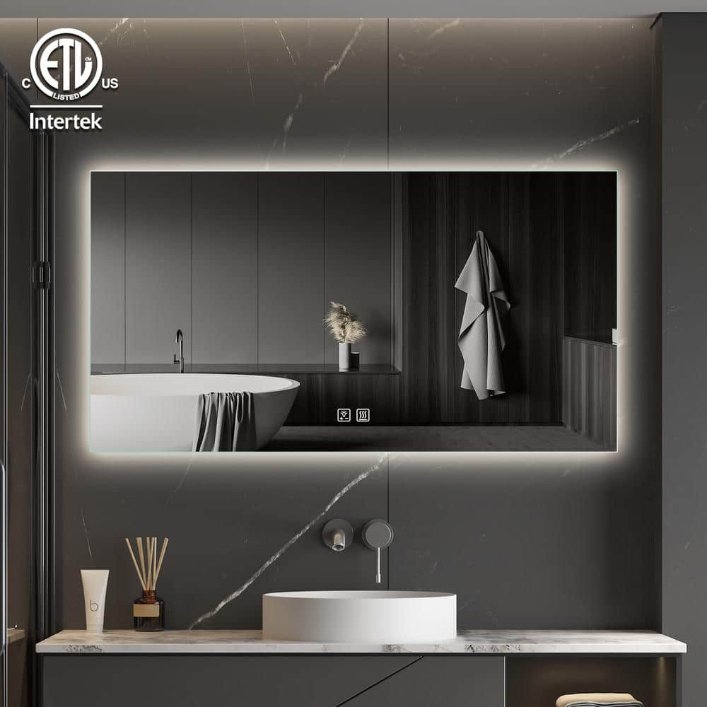 HOMLUX 48 in. W x 28 in. H Rectangular Frameless LED Light with 3-Color ...