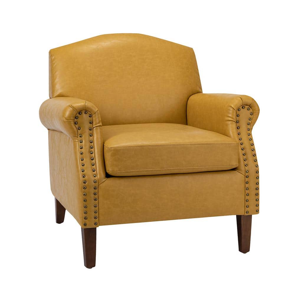 JAYDEN CREATION Gianluigi Yellow Vegan Leather Armchair with Rolled ...