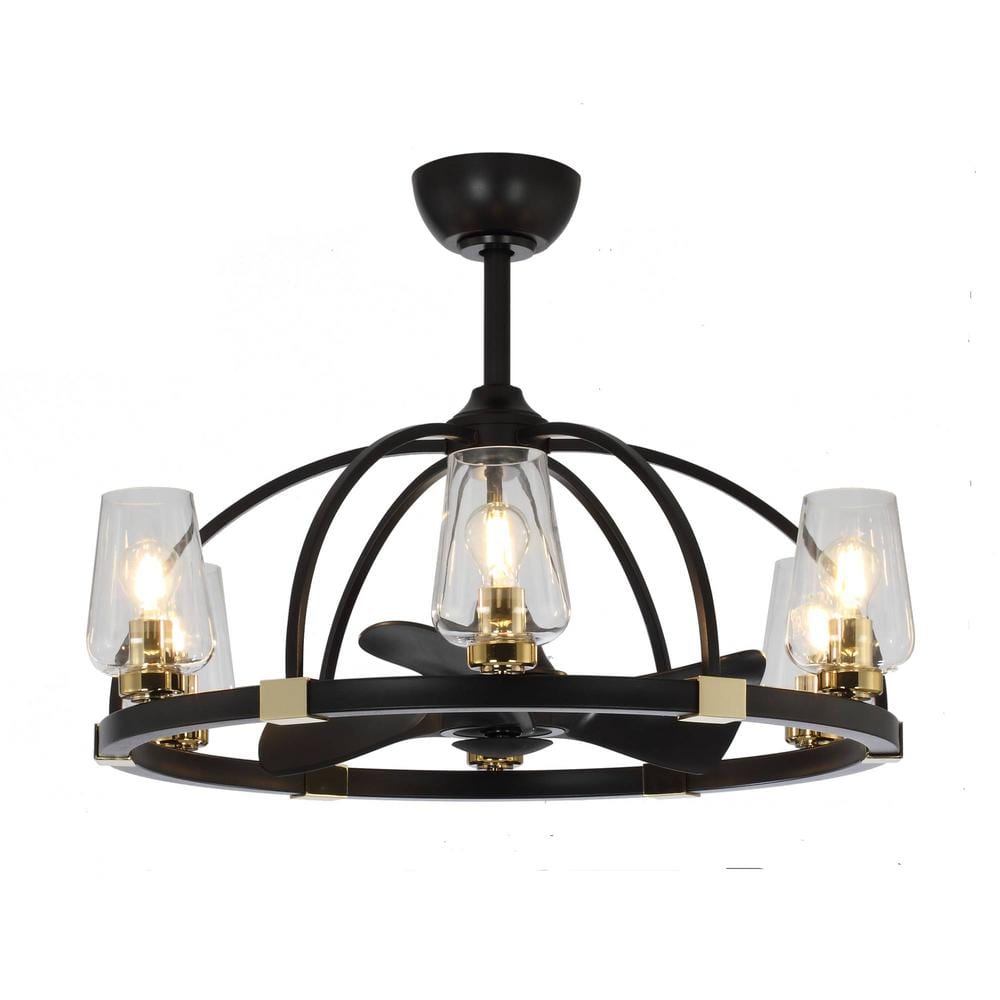 FIRHOT 34 in. Indoor Matte Black Smart 6-Light Ceiling Fan with E26 ...