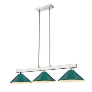 Cobalt 3-Light Brushed Nickel with Dome White Linen Shade Billiard ...