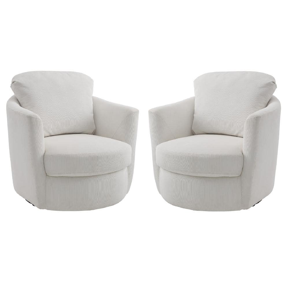 Art Leon Ivina Ivory Corduroy Swivel Barrel Chair (Set of 2) SF008 ...
