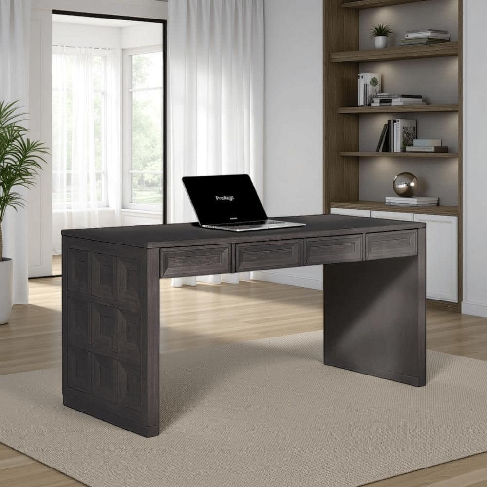 Benjara Kizie 60 in. Rectangular Black Wood 4-Drawer Writing Desk ...