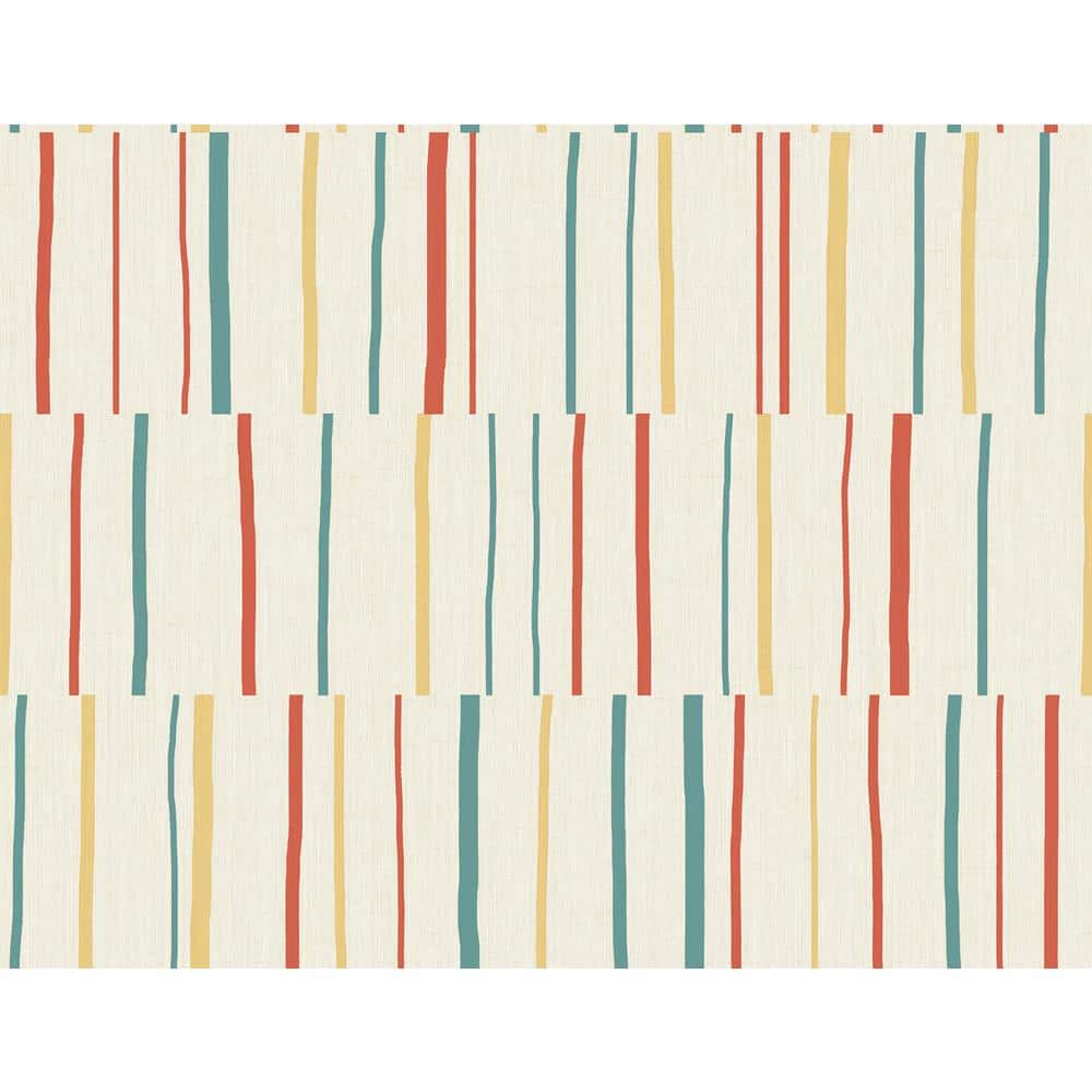 Seabrook Designs 60.75 sq. ft. Vermillion Sunflower and Teal Block ...