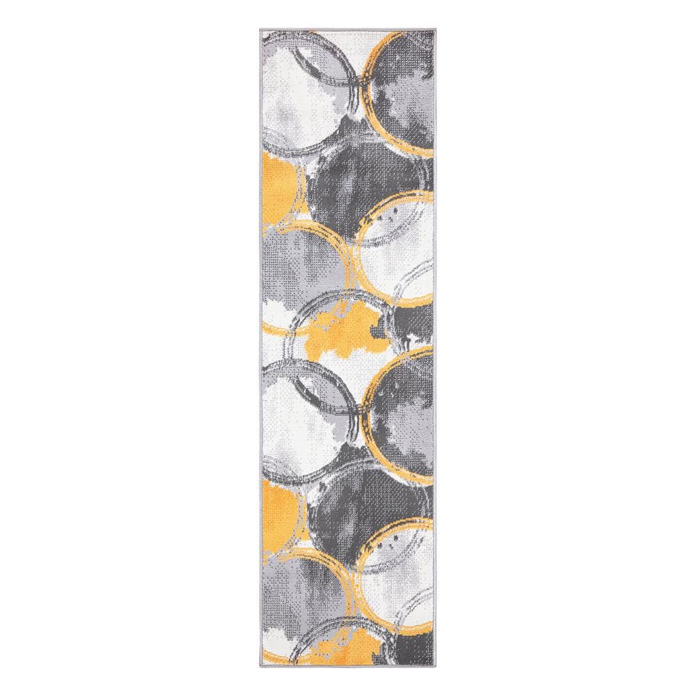 World Rug Gallery Yellow 2 ft. x 7 ft. Contemporary Modern Circles ...