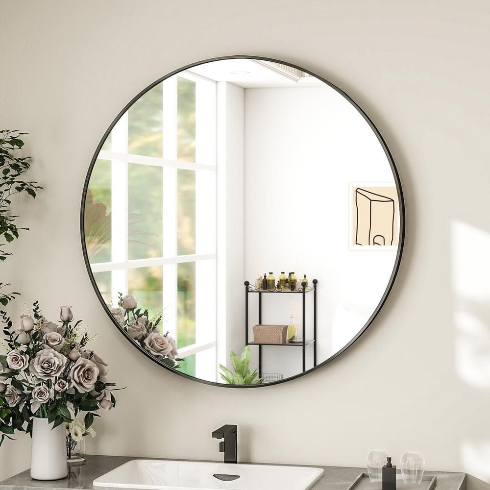 GLSLAND 24 in. W x 24 in. H Round Metal Framed Wall Bathroom Vanity ...