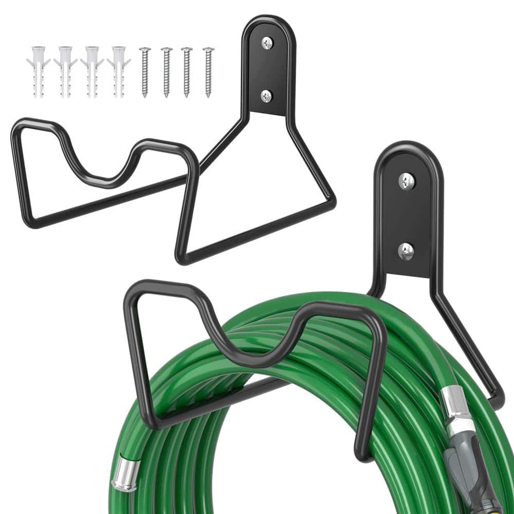 AULEDIO Wall Mount Garden Hose Holder, 2 Pack Heavy-Duty Metal Hose ...