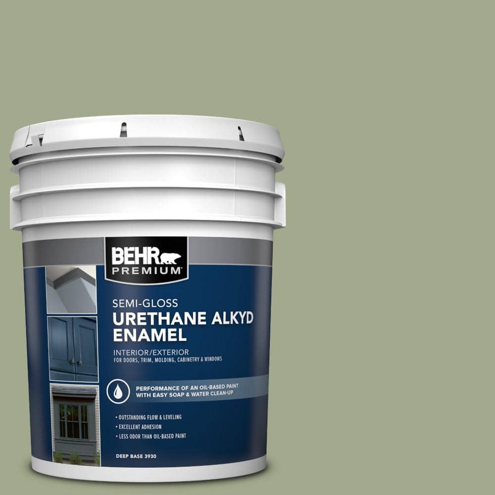 BEHR PREMIUM 5 gal. #420F-4 Sagey Urethane Alkyd Semi-Gloss Enamel ...