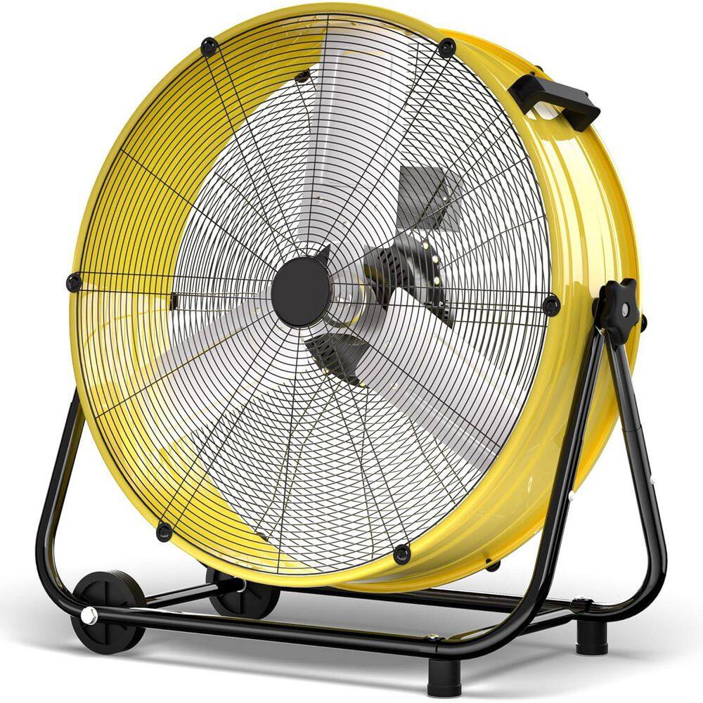 HICFM 30 in. 3 Speeds Drum Fan in Yellow 14000 CFM 360° Tilt Wheels ...