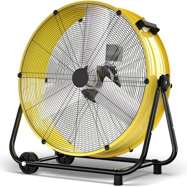 HICFM 30 in. 3 Speeds Drum Fan in Yellow 14000 CFM 360° Tilt Wheels ...