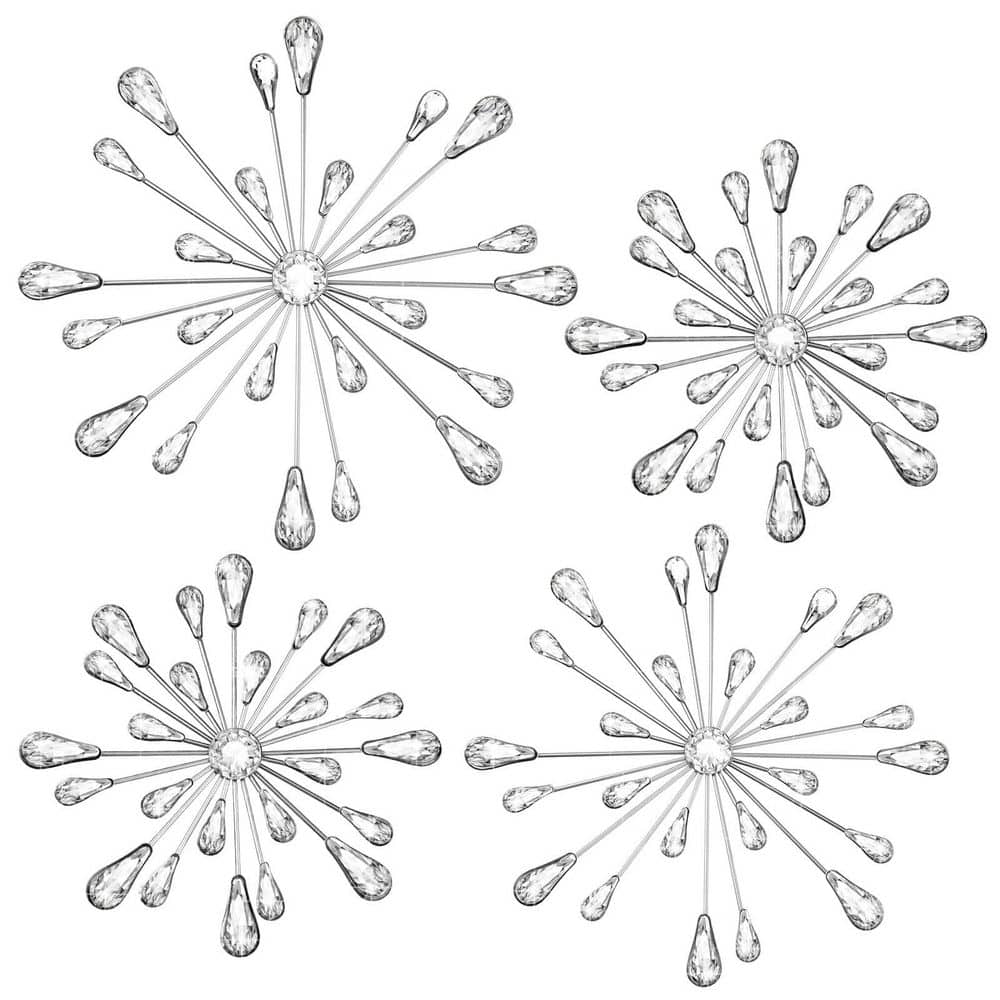 PALEO HOME LLC 4 Pack 11.8 in. x 11.8 in. Silver Metal Starburst Wall Decor Bling Wall Art ...