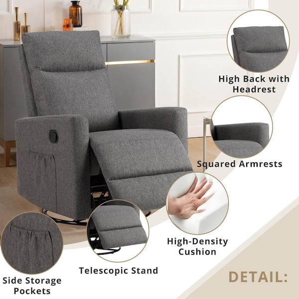 WONDER COMFORT Grey Fabric High Back Swivel Recliner Chair Glider ...
