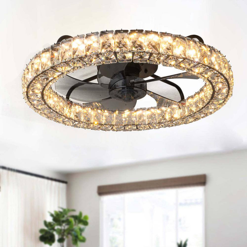 Tivleed 19.7 in. Romantic Crystal Style LED Recessed Ceiling Fan Light ...