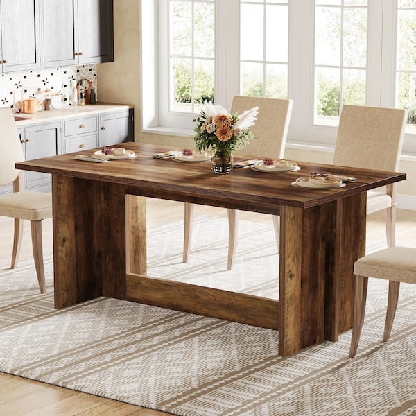 BYBLIGHT Roesler Brown Engineered Wood 63 in. Pedestal Dining Table ...