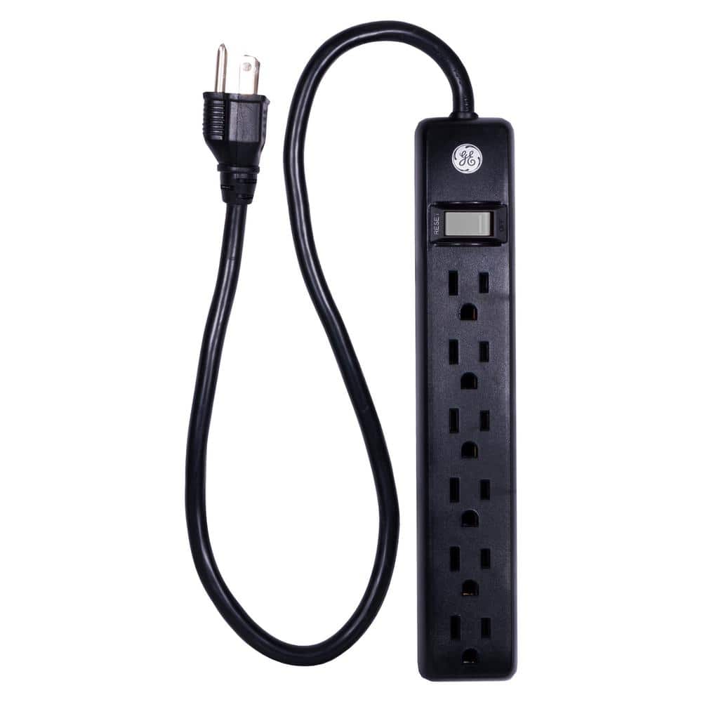 GE 6-Outlet Power Strip with Integrated Circuit Breaker and 2 ft ...