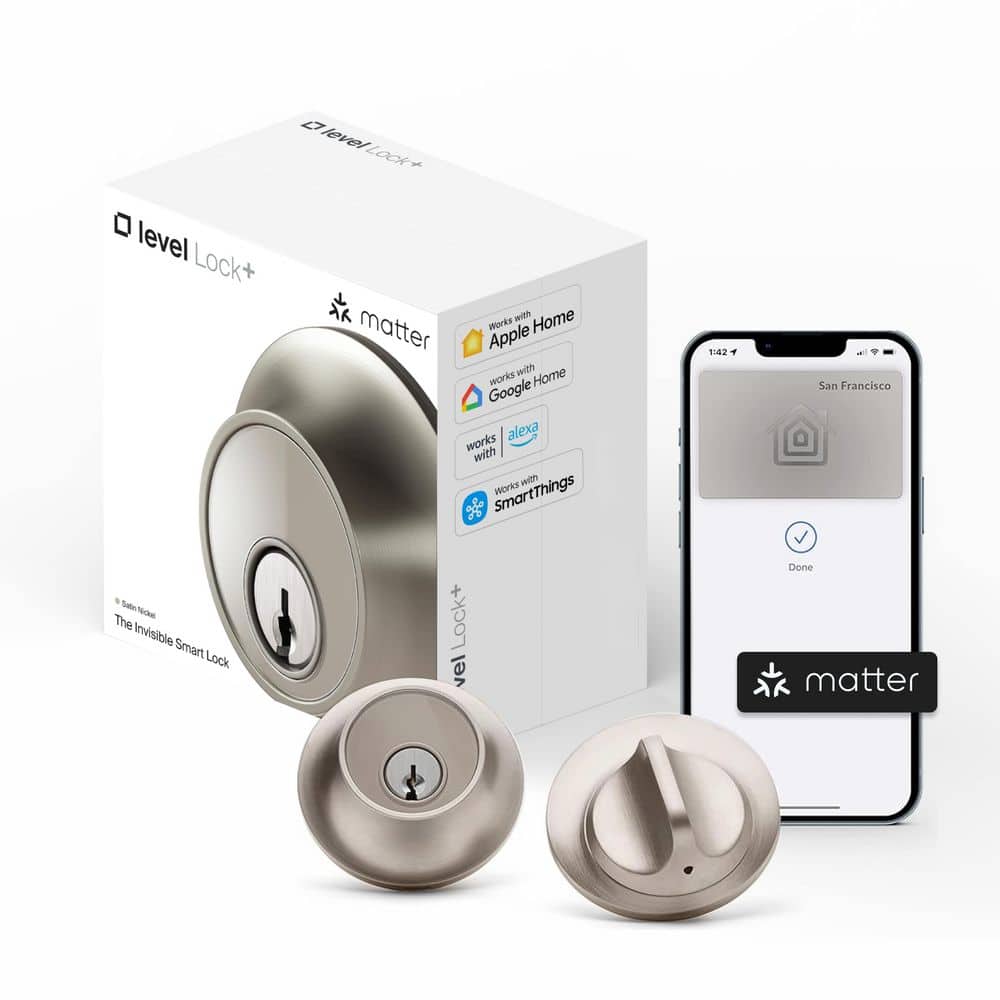 Level Lock Plus (Matter) Satin Nickel Matter-Over-Thread Smart Lock ...