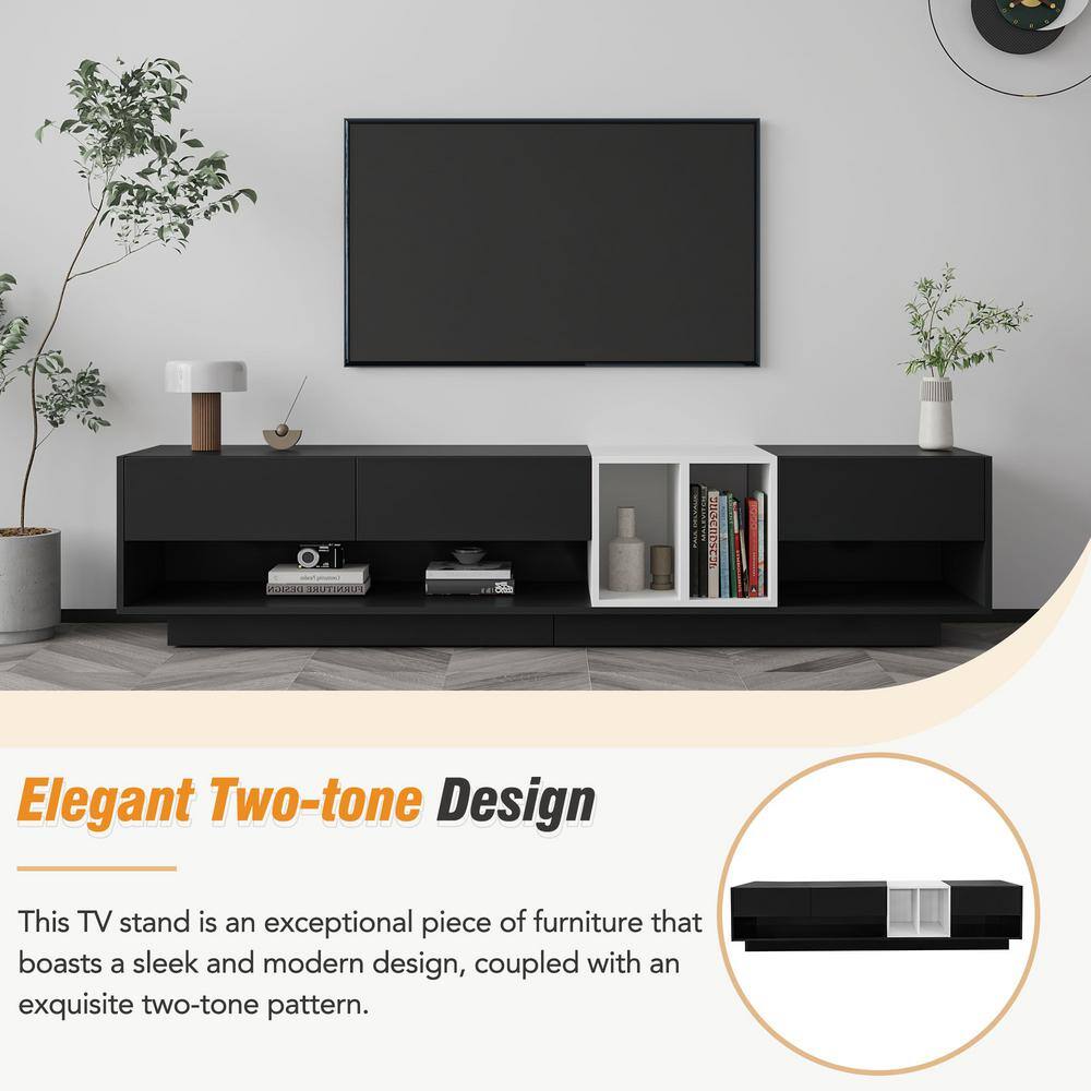 Polibi Black TV Stand Fits TV's up to 80 in. with Storage, 2-Tone Media ...
