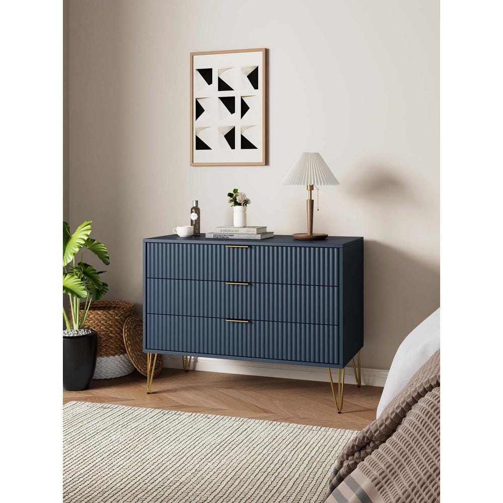 Manhattan Comfort DUMBO Modern Midnight Blue 3-Drawer 35.19 in. Dresser ...