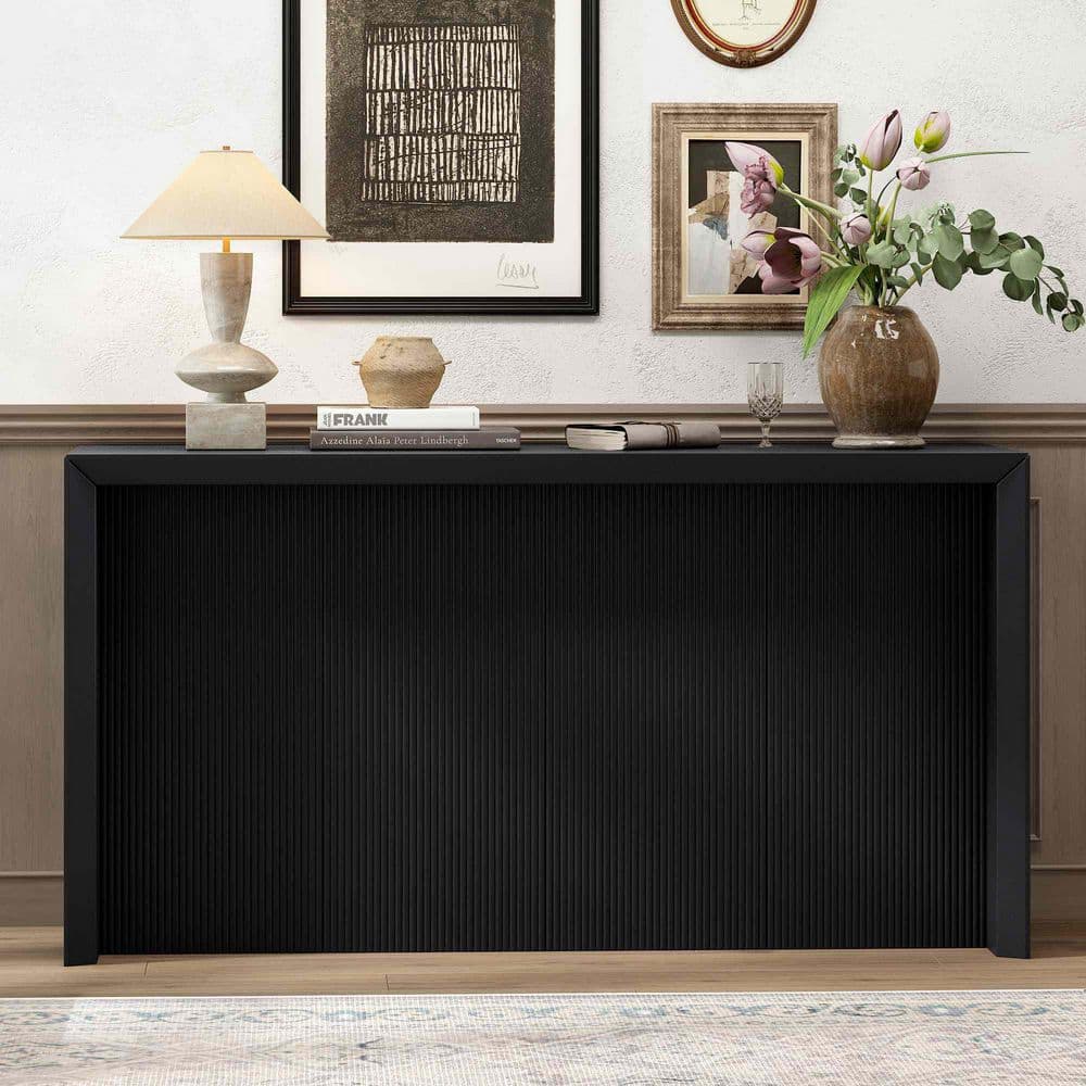 Polibi 59.7 in. Black Rectangle Wood Console Table Entryway Table RS519 ...