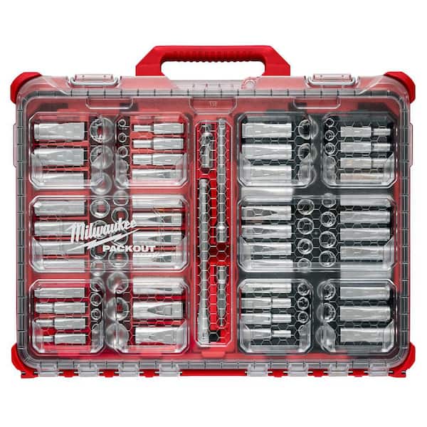 Milwaukee 3/8 in. 6 Point and 12 Point Metric/SAE Ratchet and Socket Set with PACKOUT Low ...