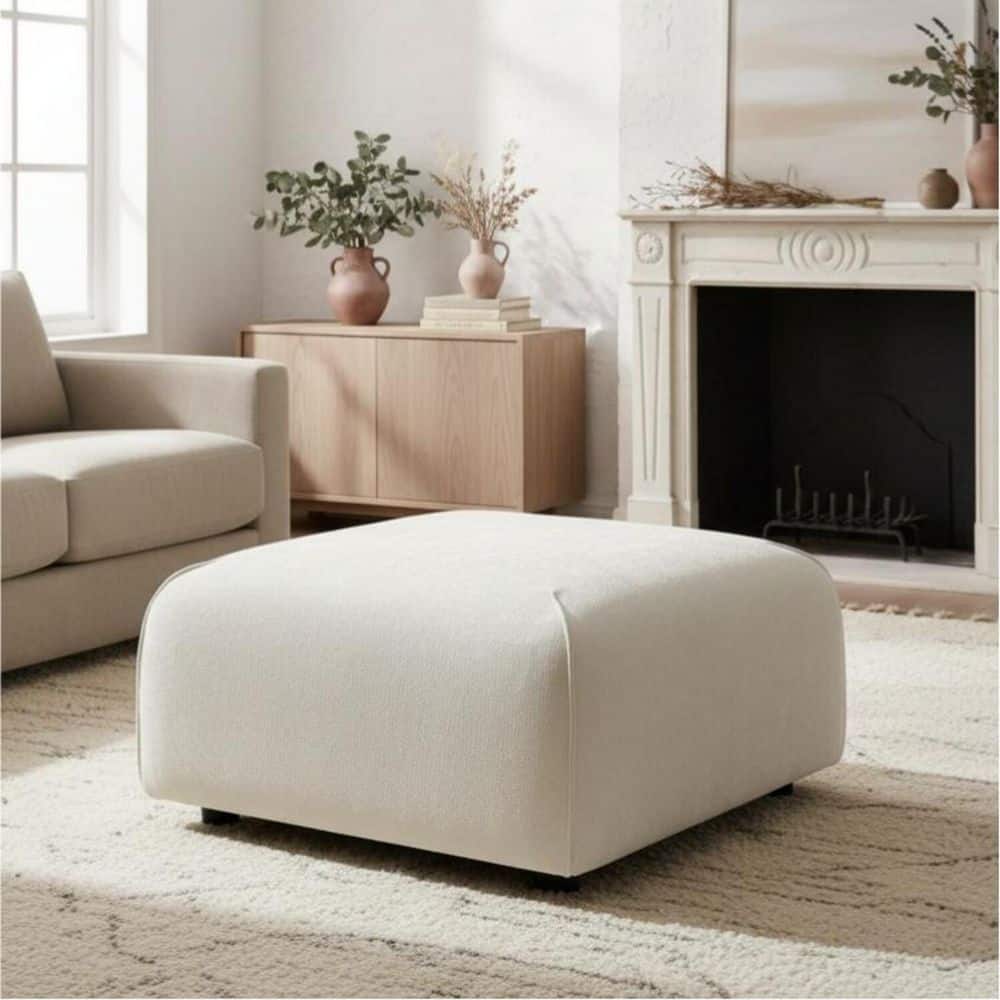 CHRISTOPHER KNIGHT HOME Lilah Beige Polyester Upholstery Square Ottoman ...