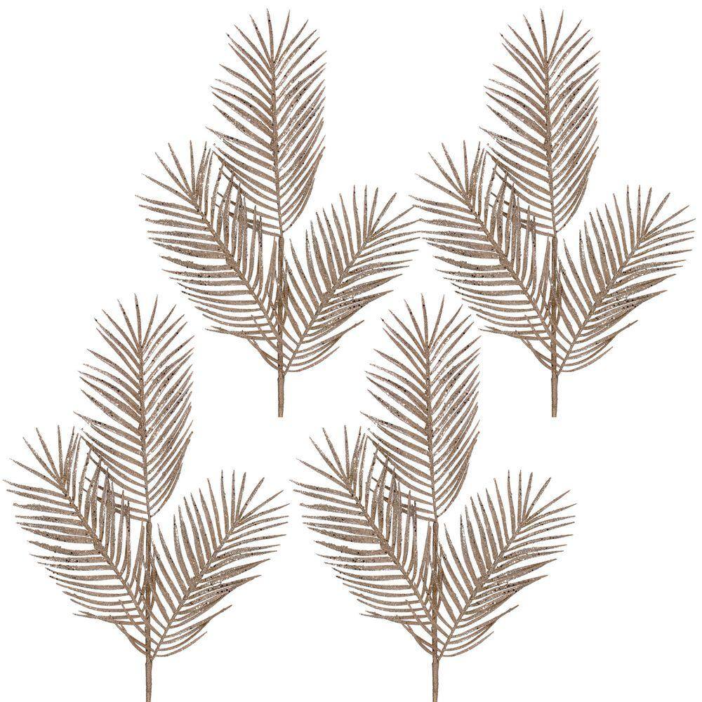 Regency International 35 in. Artificial Glitter Mica Triple Palm Leaf ...