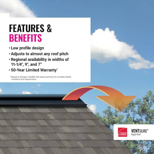 Owens Corning VentSure 11 in. x 20 ft. Ridge Vent Rigid Roll in Black ...