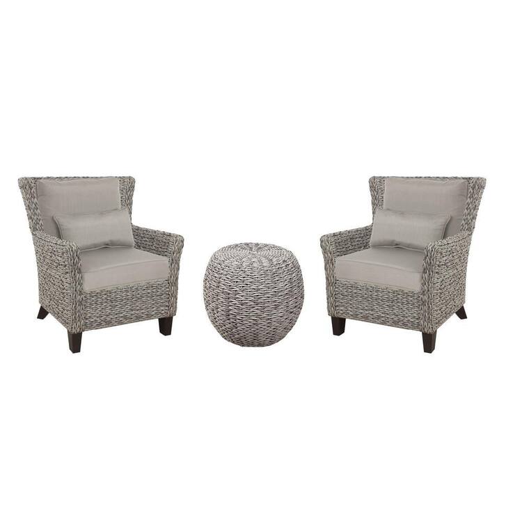 Hampton Bay Megan Gray 3-Piece Wicker Patio Chat Set with CushionGuard ...