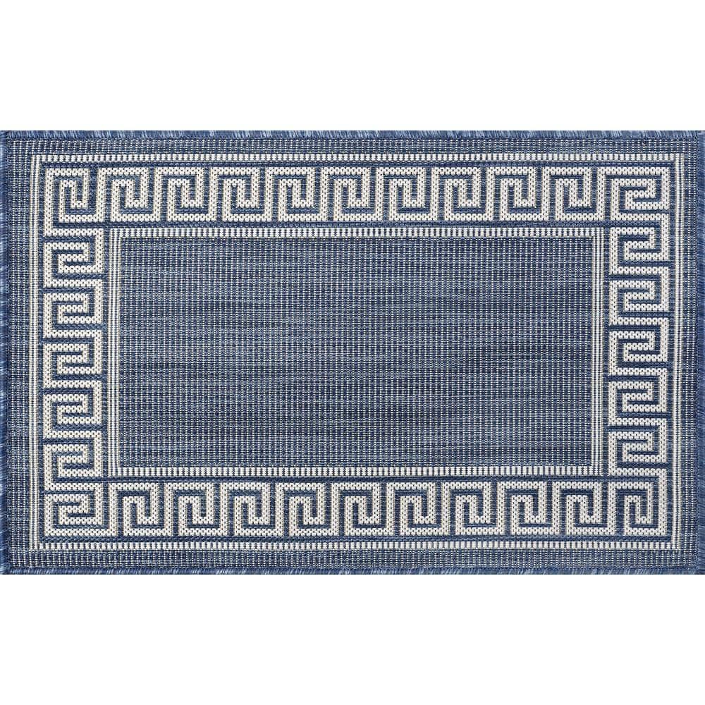 Tayse Rugs Eco Greek Key Navy 2 ft. x 3 ft. Indoor/Outdoor Area Rug ...