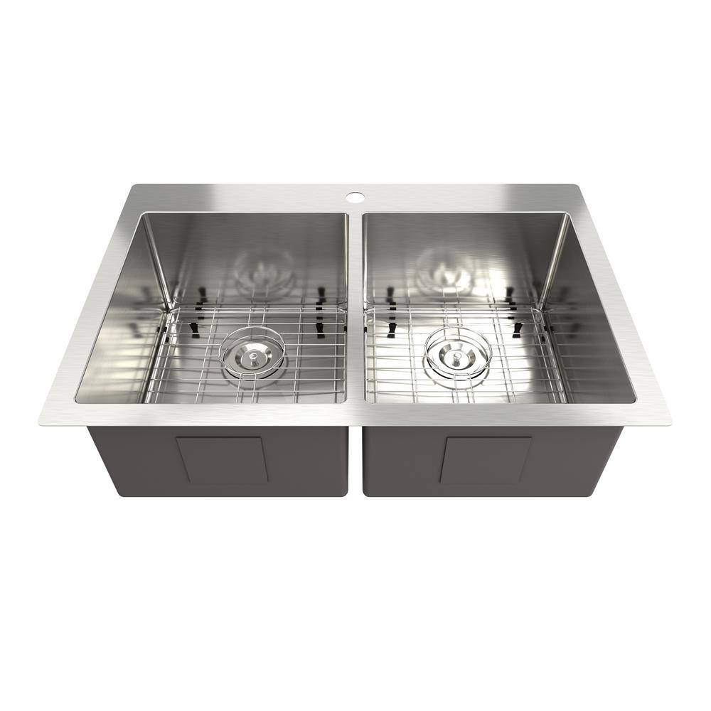 Dimakai 33 in. Drop-In Double Bowl Brushed Stainless Steel Kitchen Sink ...