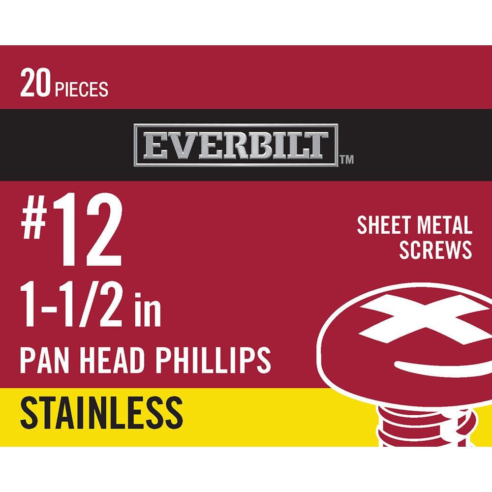 Everbilt #12 1-1/2 in. Phillips Pan-Head Sheet Metal Screws (20-Pack ...