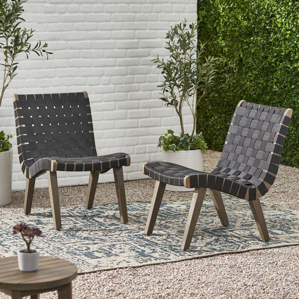 Modern Black Acacia Wood Lounge Chairs with Rope Weave-Set of 2 ...