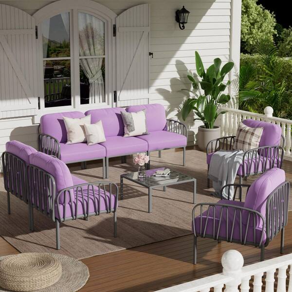 Poteban Modular Gray 5-Piece Plastic Patio Conversation Sectional ...