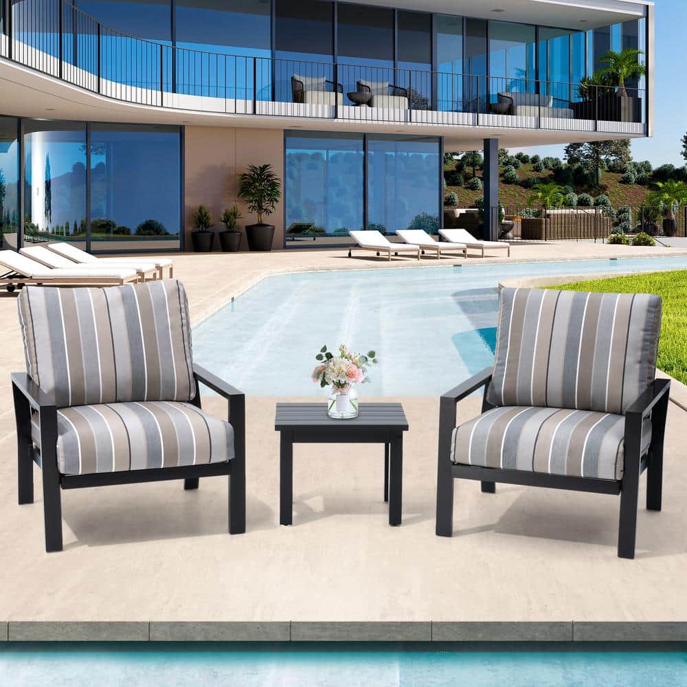 Crestlive Products 3-Piece Black Leisure Aluminum Patio Conversation ...