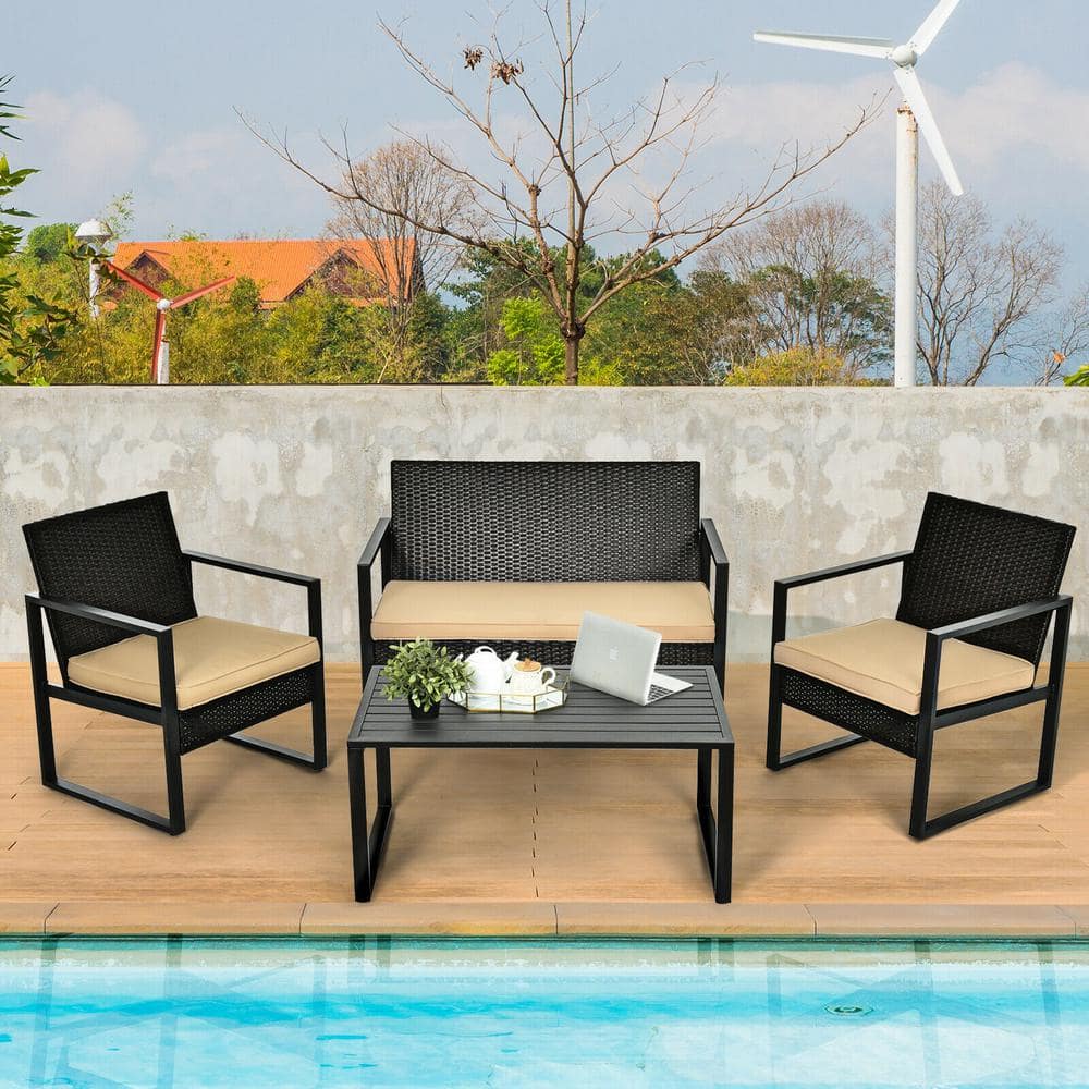 Liviza 4-Piece Metal Patio Conversation Set with Cushions OUS64403 ...