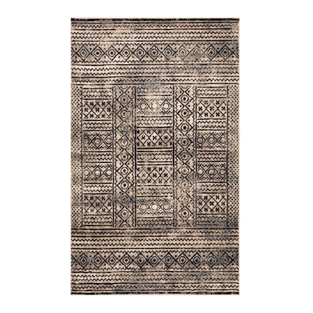 SUPERIOR Navajo Cream 7 ft. x 9 ft. Floral Geometric Border Indoor Area ...