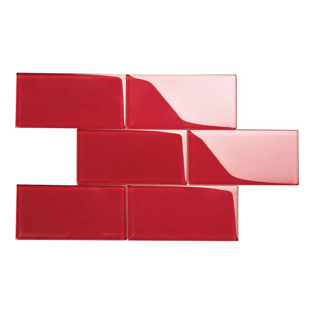 Giorbello Ruby Red 6 in. x 12 in. x 8mm Glass Subway Tile (5 sq. ft ...