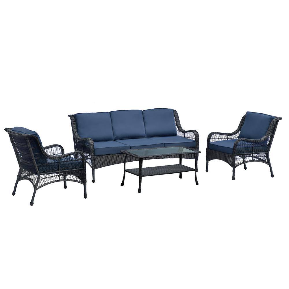 Zeus & Ruta 6-Piece Black Metal Rattan Outdoor Conversation Set with ...