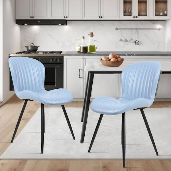 Clihome Blue Faux Leather Dining Chairs Set of 2, Modern Upholstered ...