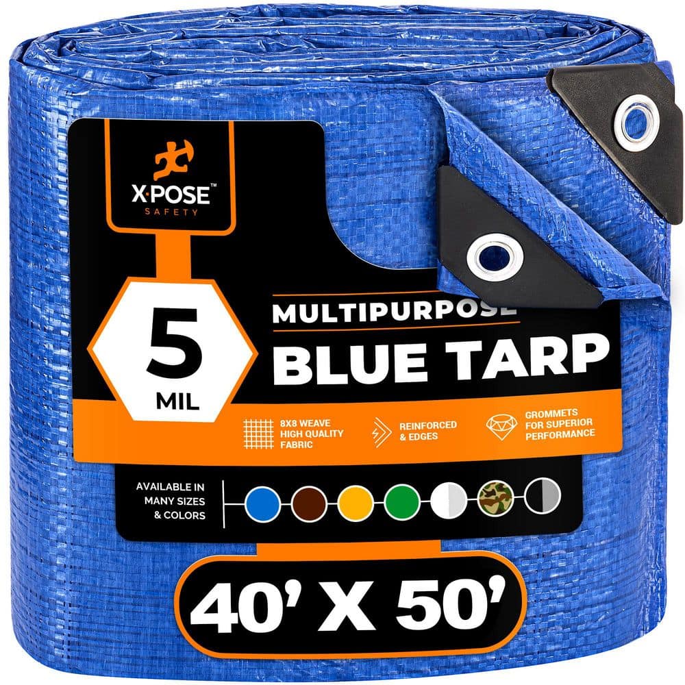 XPOSE SAFETY 5 mil 40 ft. W x 50 ft. L Better Blue General Purpose Tarp ...