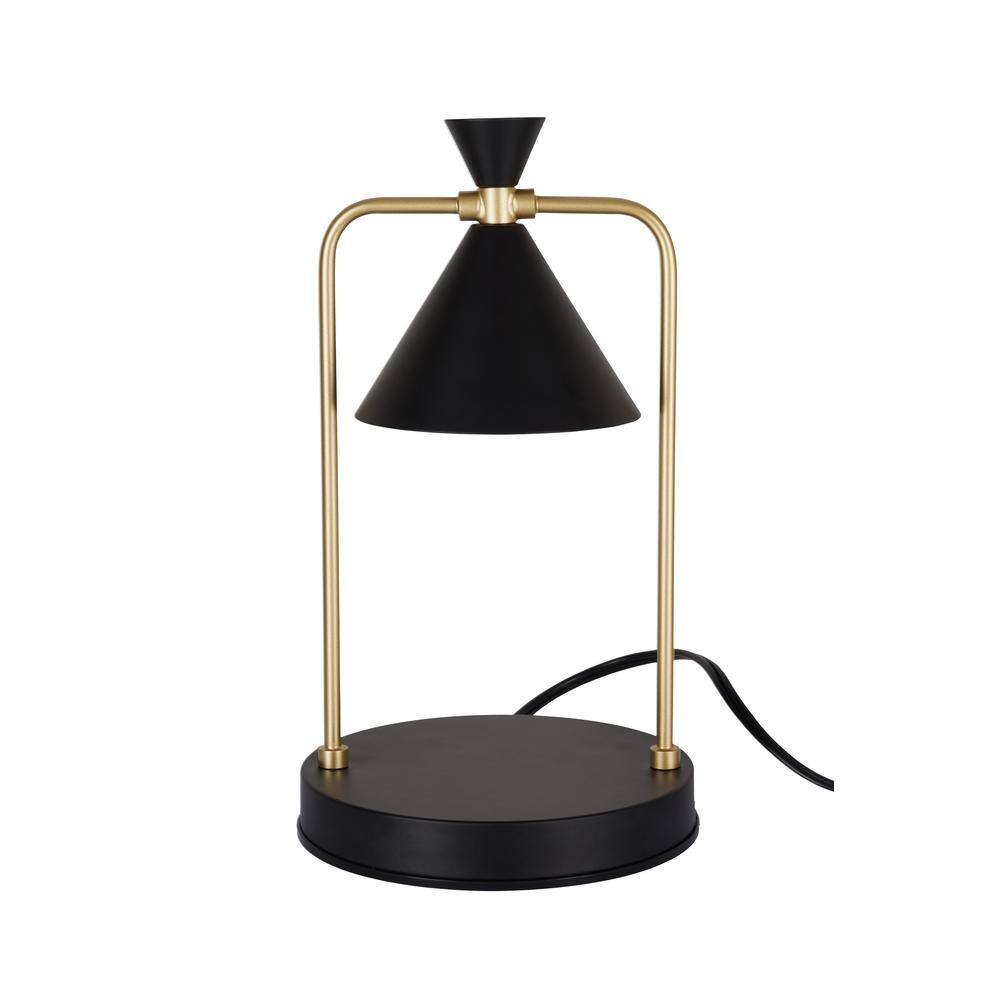 Alsy 11.8 in. Black and Gold Modern Candle Warmer Table Lamp with Black ...