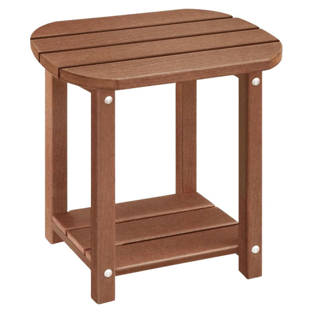 Phewnyzo Brown Plastic Outdoor Side Table 2-Tier Weather Resistant ...