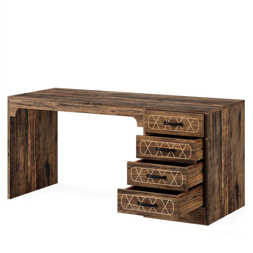 BYBLIGHT 19.69 in. Rectangular Brown Wood 4-Drawer Computer Desk with ...