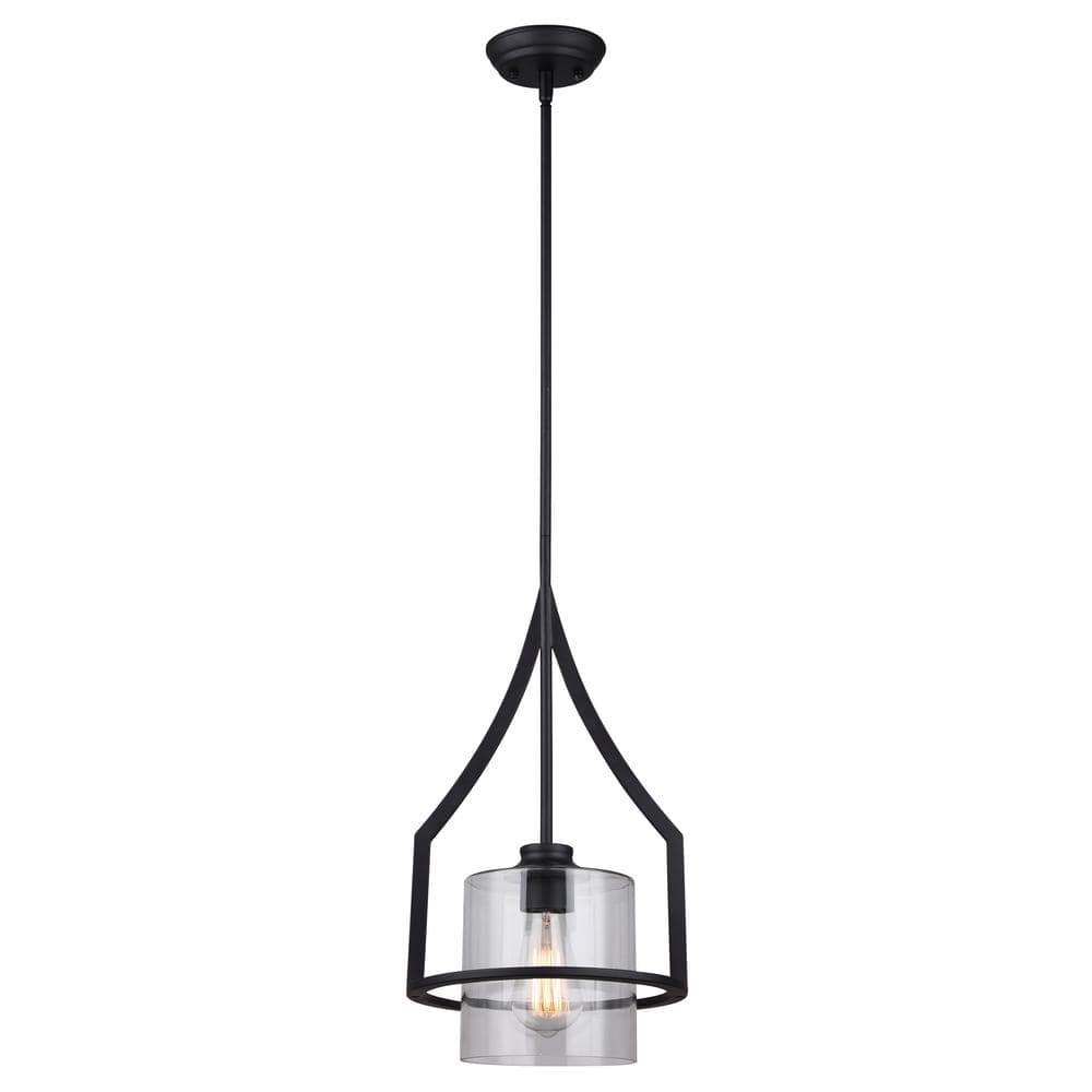 CANARM Warren 1-Light Matte Black Pendant Light with Clear Glass Shade ...
