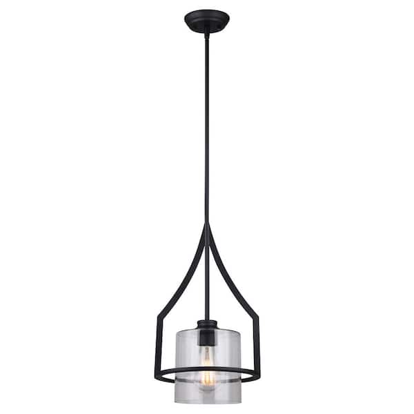 CANARM Warren 1-Light Matte Black Pendant Light with Clear Glass Shade ...