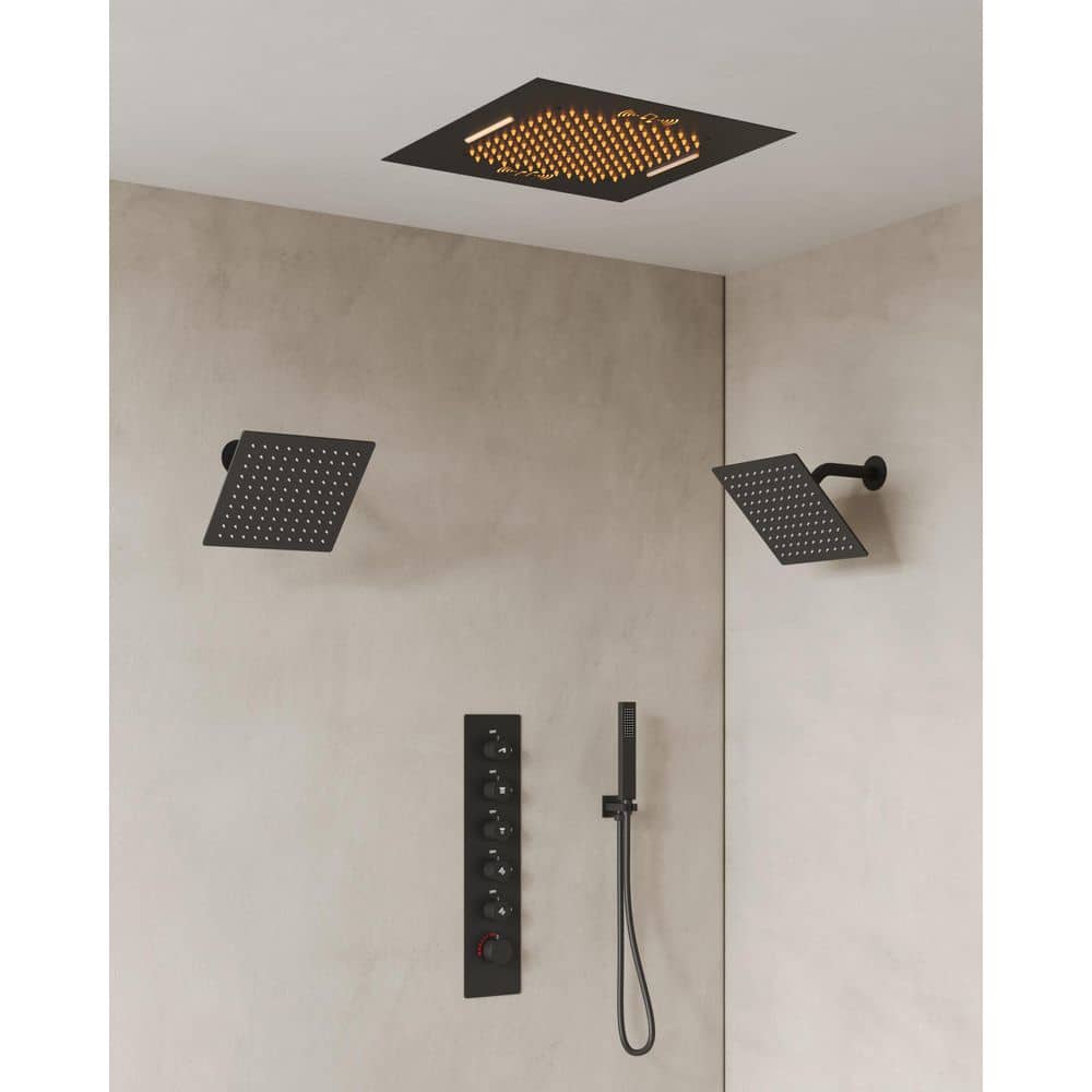 EVERSTEIN 5-Spray Patterns Square Dual Ceiling Mount Shower Head Fixed ...