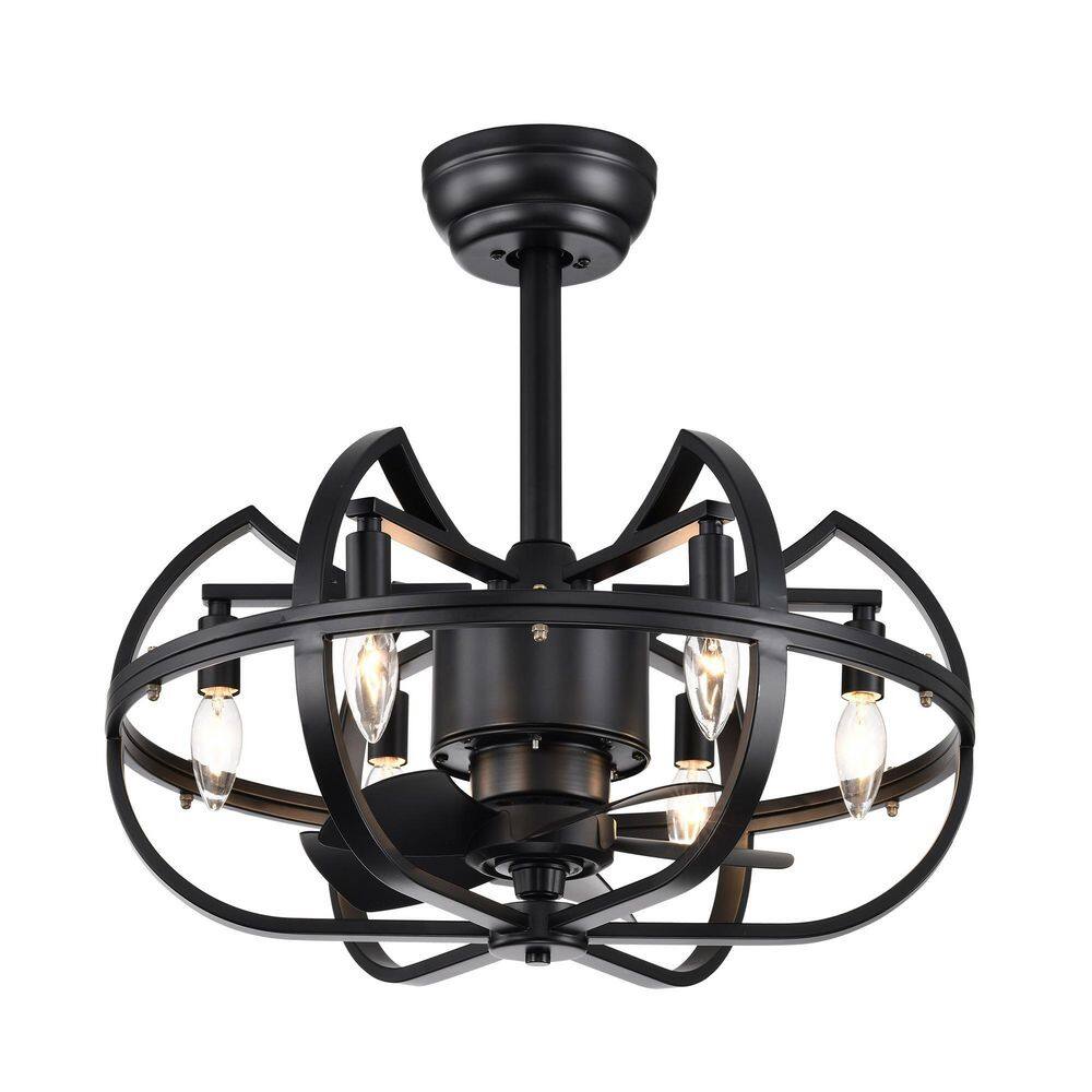 Edvivi 20 in. Farmhouse Indoor Matte Black Cage Reversible Ceiling Fan ...