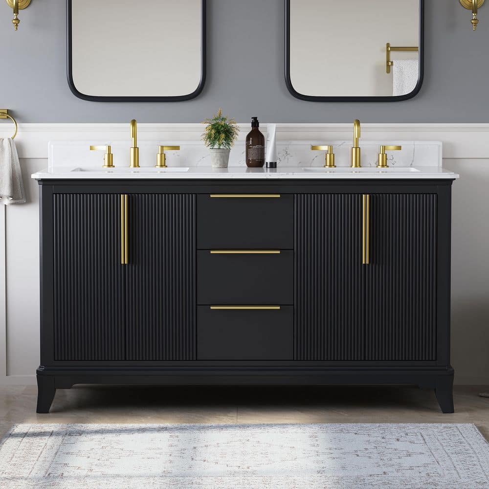 DELUXE DL LIVING Rothen 61 in. Double Sink Freestanding Black Blue Bath ...