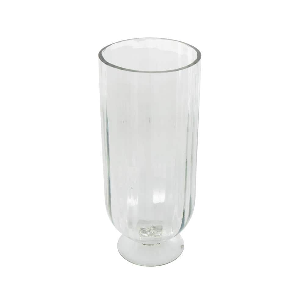 Litton Lane Clear Glass Ribbed Fluted Candle Holder with Elevated Base ...
