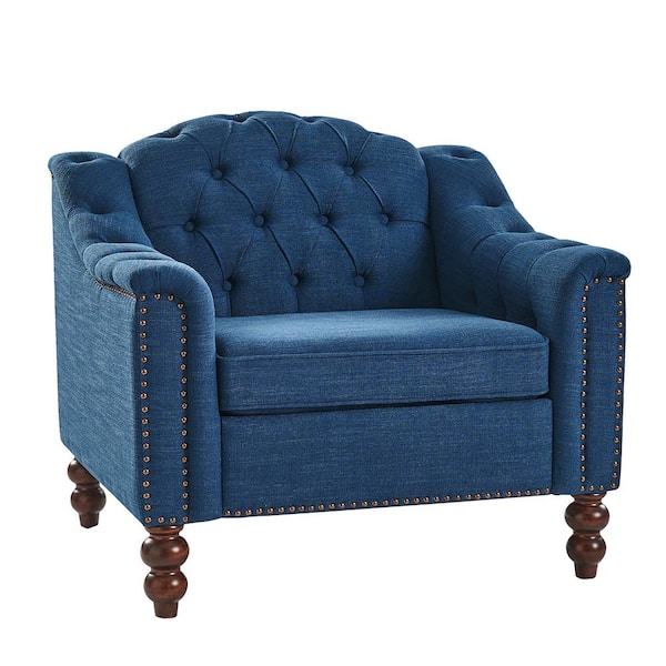 JAYDEN CREATION Carmen Indigo Beige Button-tufted Accent Chair with ...