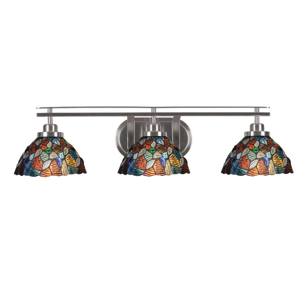 Monroe 29.75 in. 3-Light Brushed Nickel Vanity Light 7 in. Blue Mosaic ...
